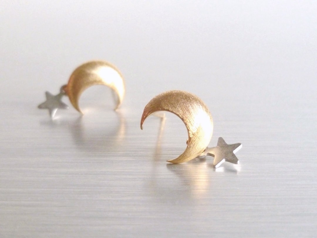 Gold Moon Earrings, Star Dangle Earring, Crescent Moon Earring, Moon ...