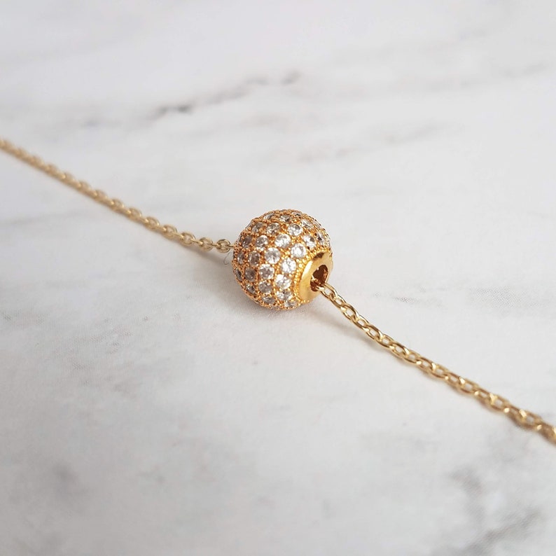 Gold Pave Ball Necklace round crystal sphere thin gold | Etsy