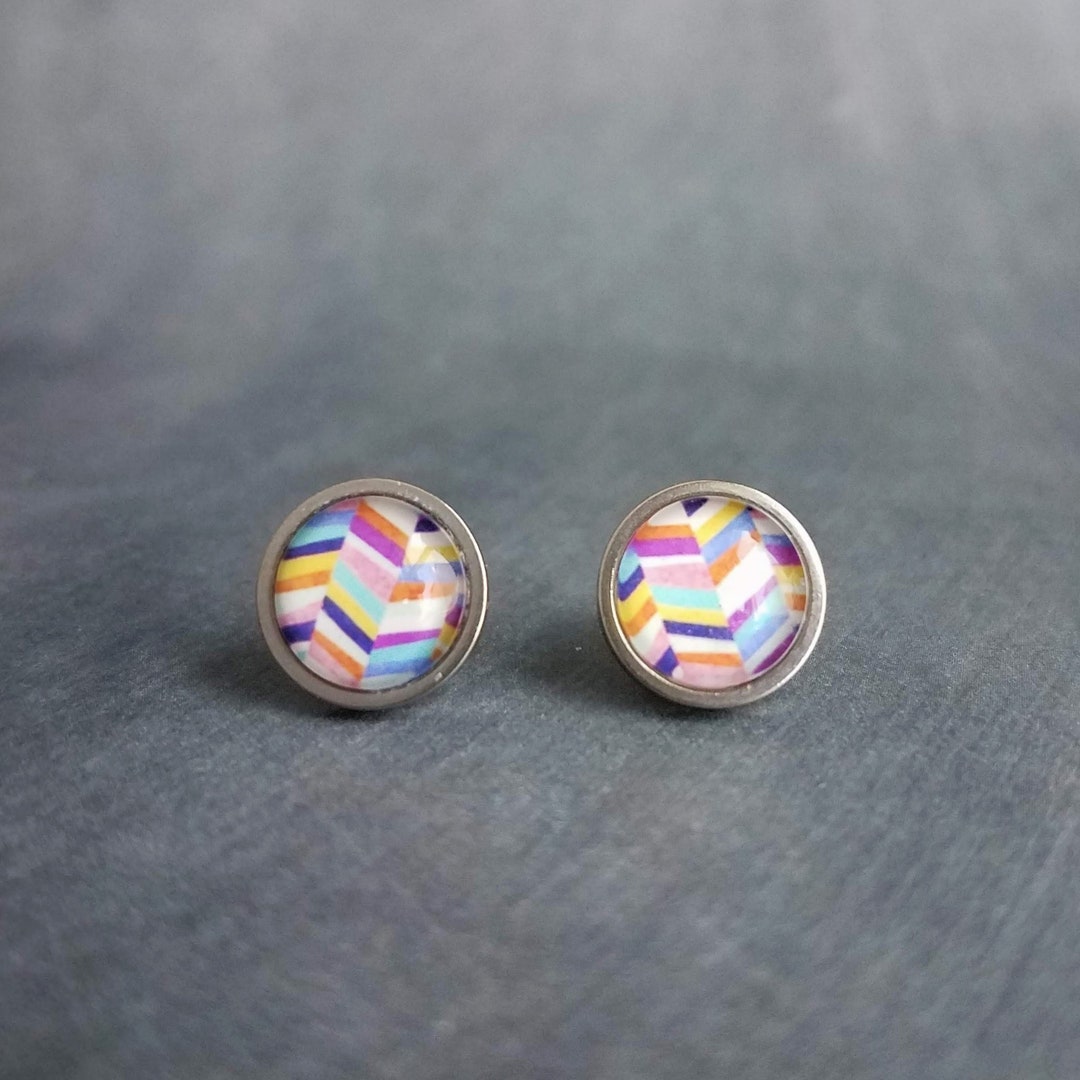 Colorful Stud Earrings, Bright Color Earring, Stainless Steel Earring ...