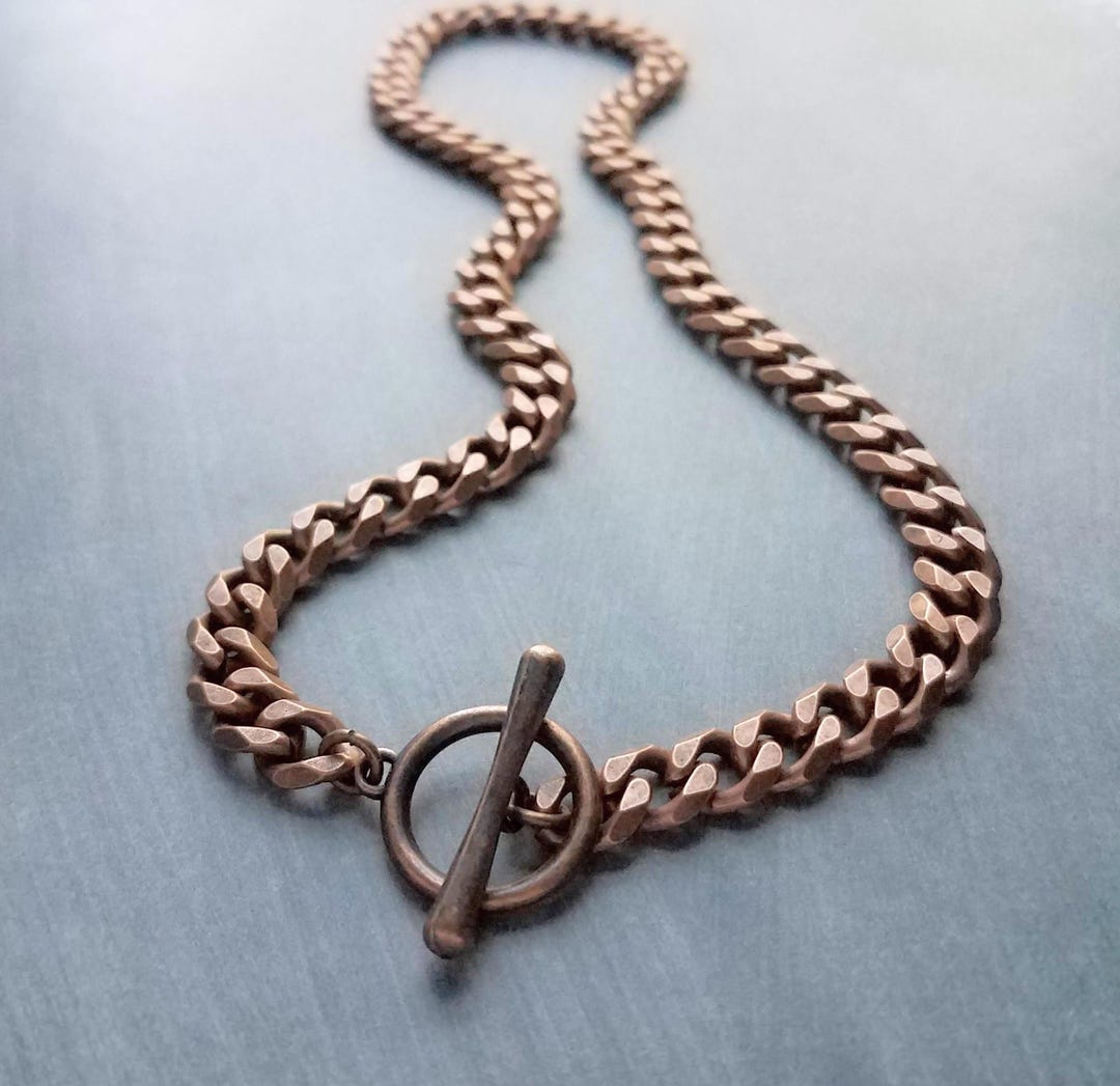 Antique Copper Chunky Chain Necklace, Miami Chain, Front Clasp, OT ...