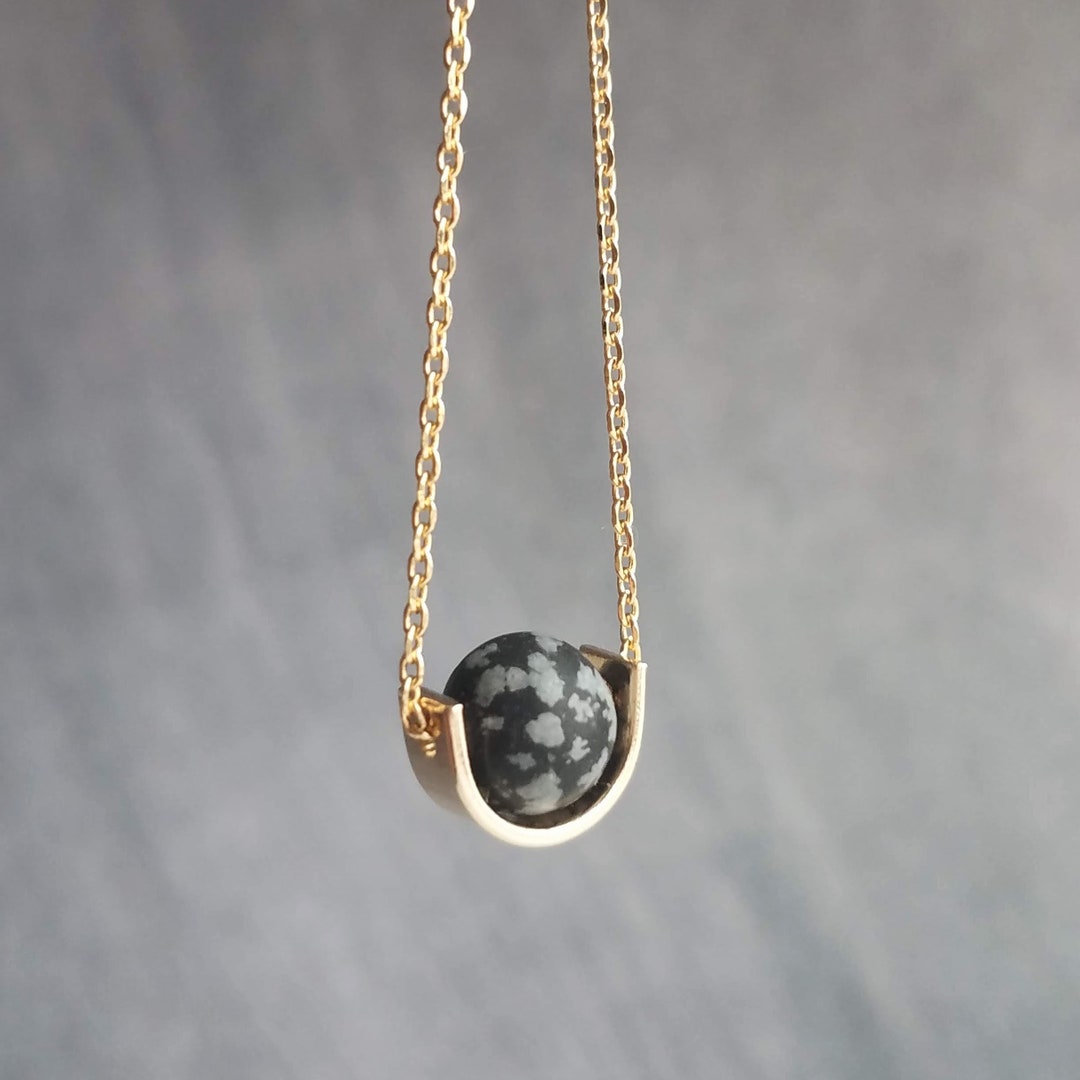 Matte Black Stone Necklace, Eclipse Necklace, Snowflake Obsidian ...