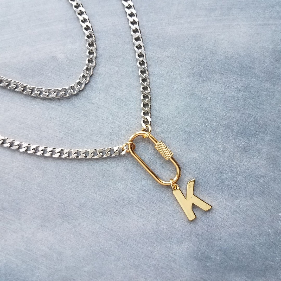 Gold Silver Chunky Chain, Front Oval Screw Clasp, Letter Charm, Thick ...