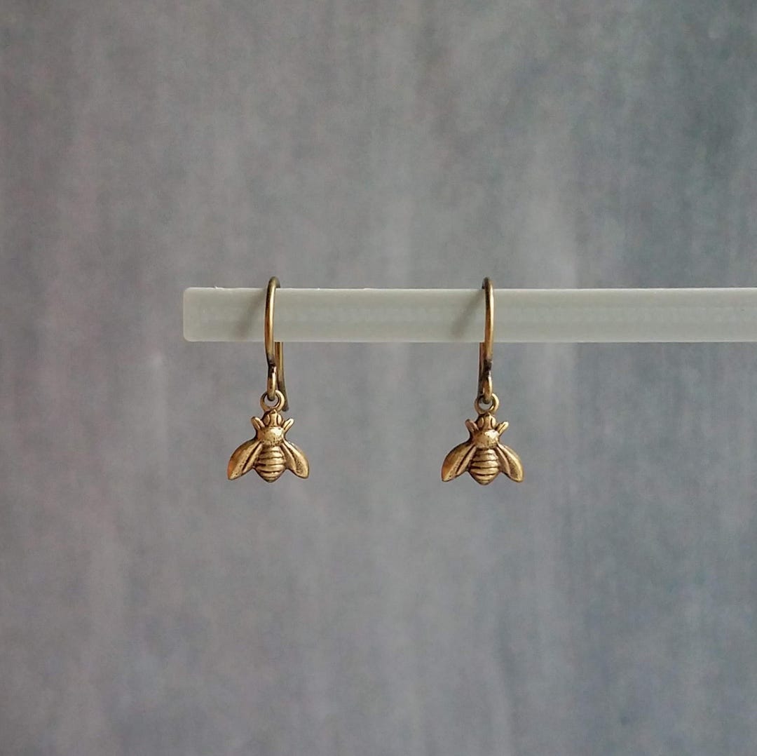 Small Bee Earrings, Little Tiny Bumblebees, Antique Brass Bronze ...