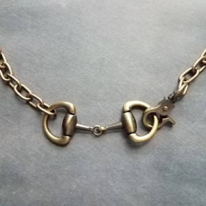 Antique Bronze Snaffle Bit Necklace, Equestrian Necklace, Brass Horse ...