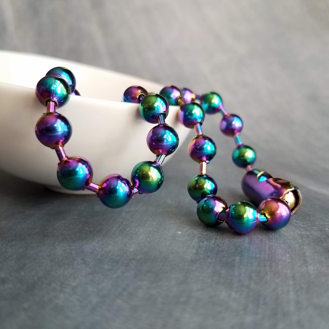 Large Ball Chain, Rainbow Ball Chain, Metallic Oil Spill Chain, Big ...