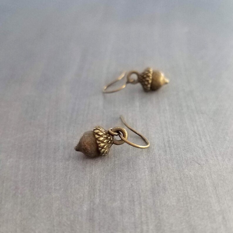 Small Acorn Earrings, Dark Antique Brass Acorns, Bronze Acorn, Little ...