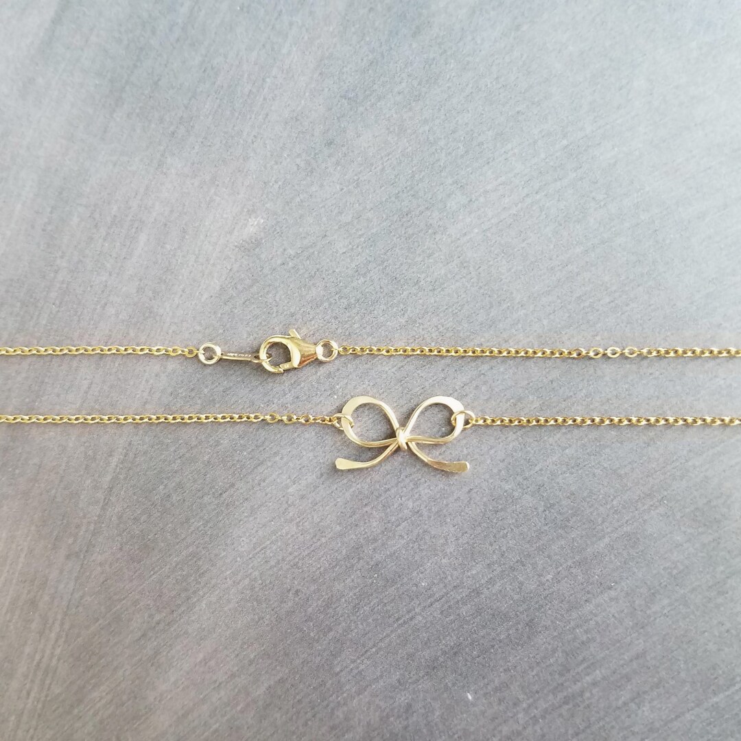 Small Gold Bow Necklace, 14K Gold Fill Pendant, Gold Fill Chain, Gold ...