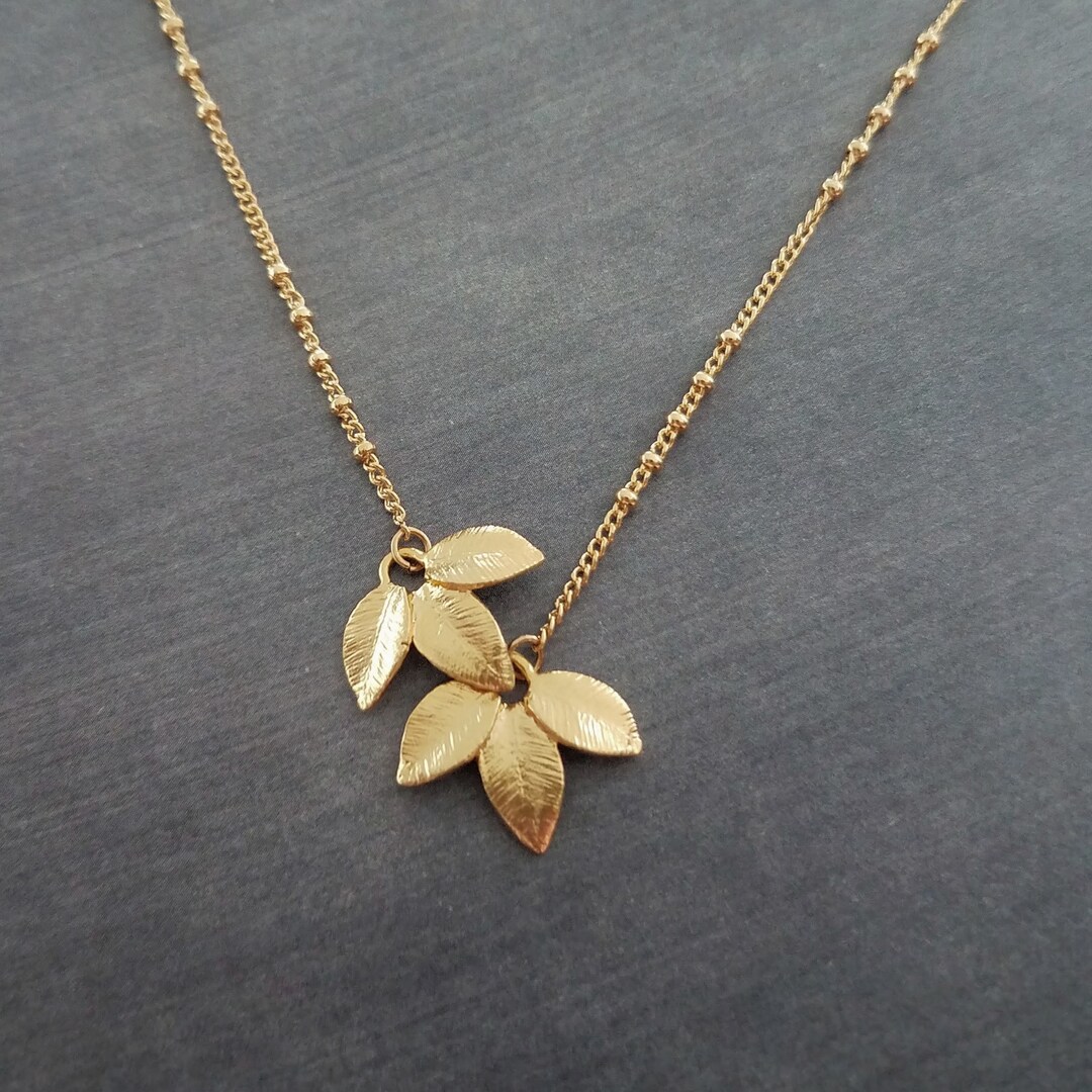 Gold Leaf Necklace, Small Gold Leaves Pendant, Connected Leaves ...