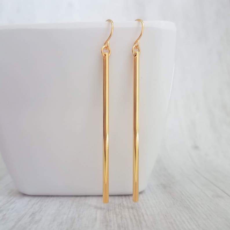 Gold Bar Earrings Gold Line Earring Gold Stick Earring Gold - Etsy