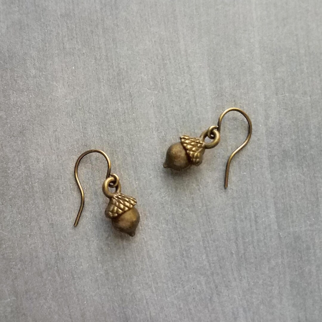 Small Acorn Earrings, Dark Antique Brass Acorns, Bronze Acorn, Little ...