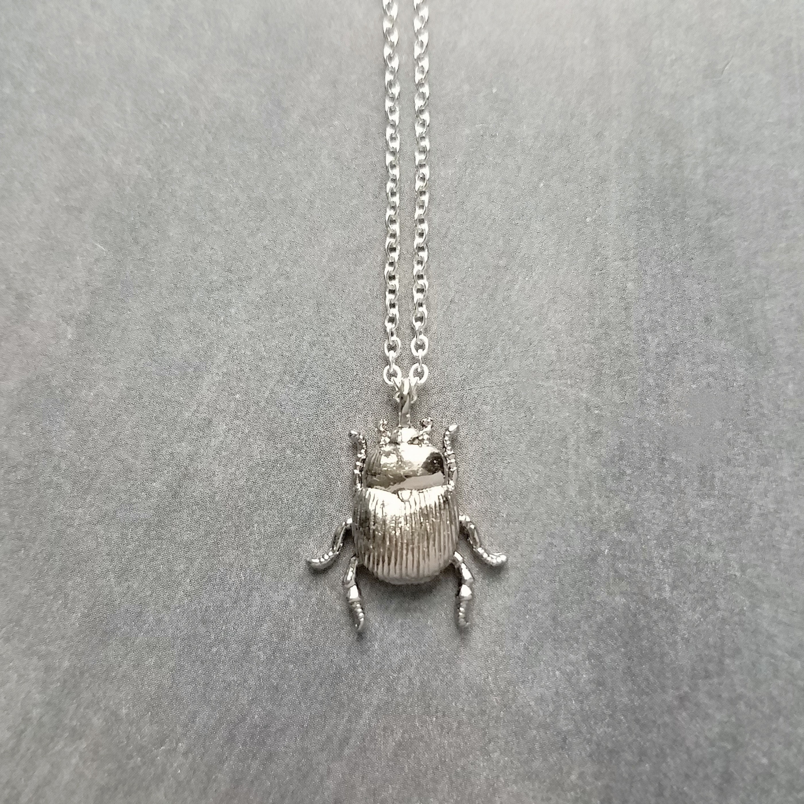 Little Silver Bug Necklace, Small Beetle Pendant Thin Delicate 18in ...