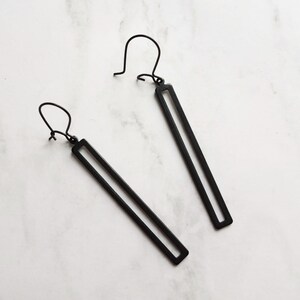 Black Rectangle Earrings, Long Black Earring, Black Bar Earring, Black ...
