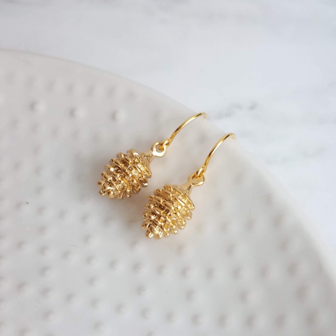 Gold Pine Cone Earrings, Small Pinecone Earring, Little Pine Cone, Fall Earring, Autumn Earring ...