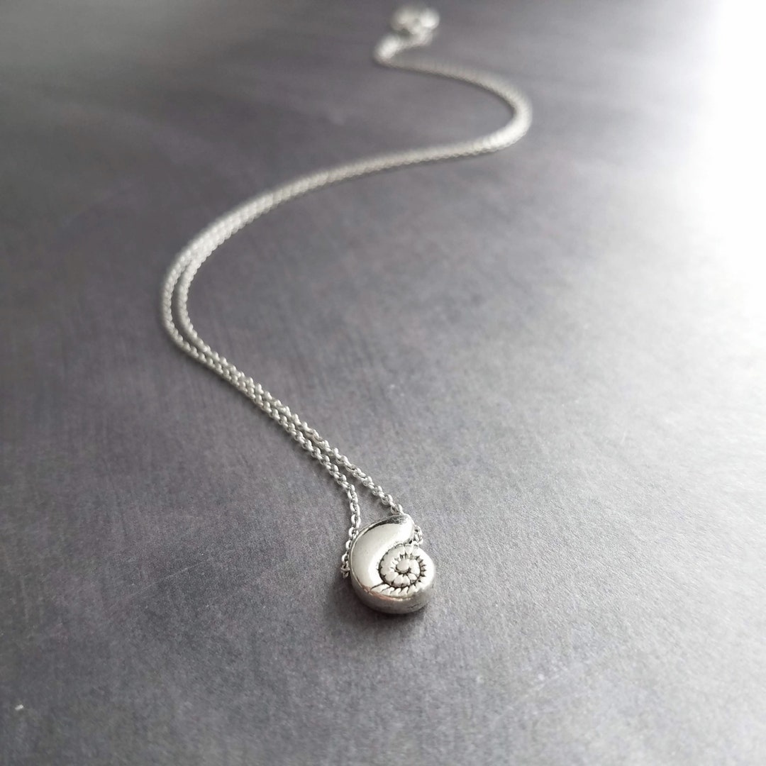 Silver Seashell Necklace, Little Spiral Shell, Nautilus Necklace, Snail ...