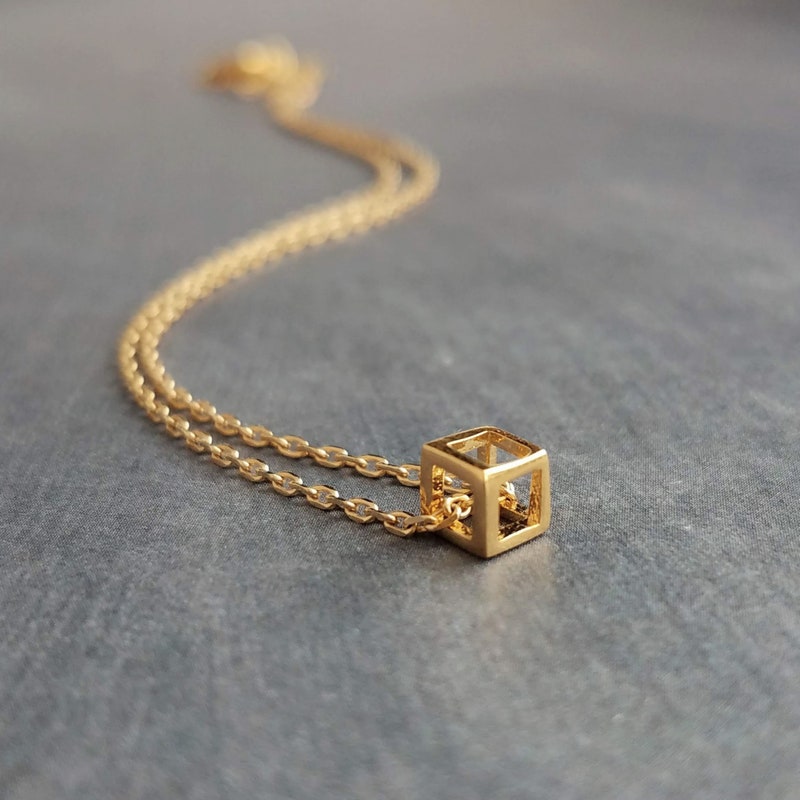 Gold Cube Necklace - Etsy