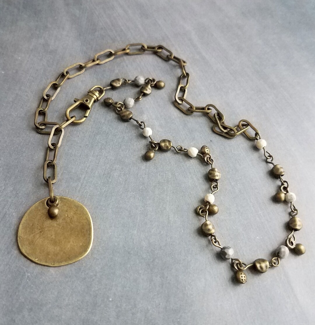 Antique Bronze Chunky Boho Chain Necklace, Rosary Chain, Rustic Brass ...