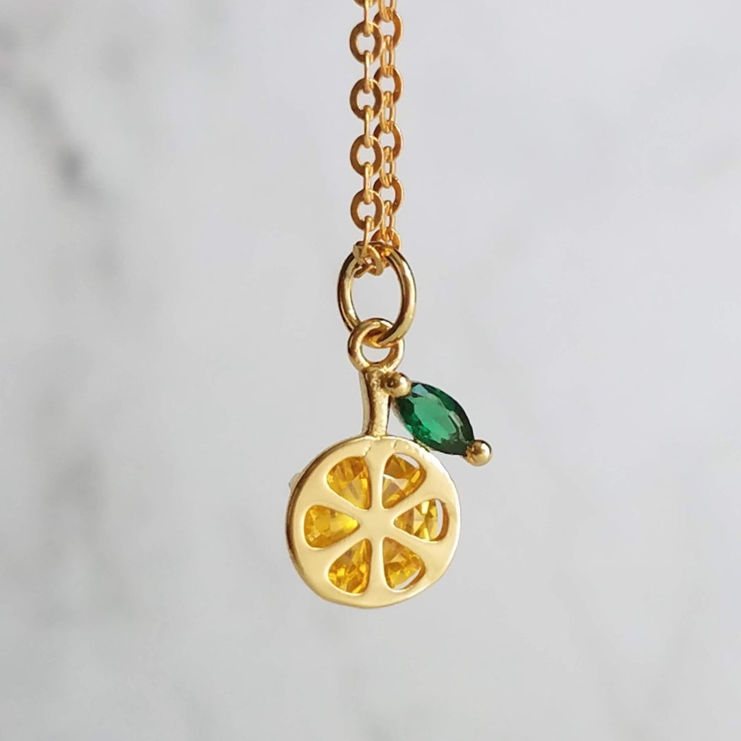Lemon Necklace, Yellow Crystal Necklace, Small Lemon Necklace Lemon ...