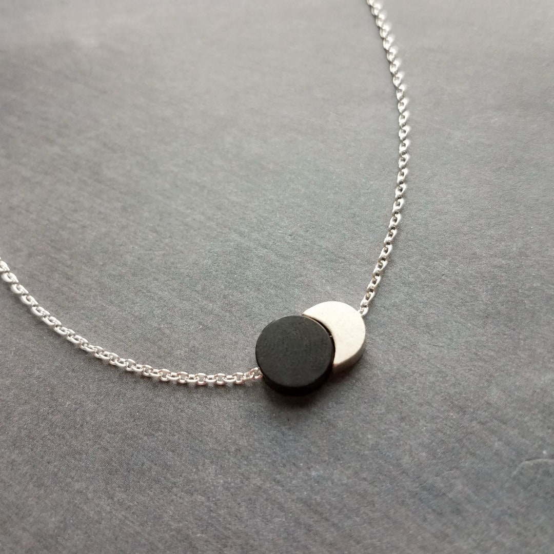 Sun Moon Necklace, Silver Solar Eclipse Necklace, Delicate Chain, Celestial Jewelry, Moon Shadow ...
