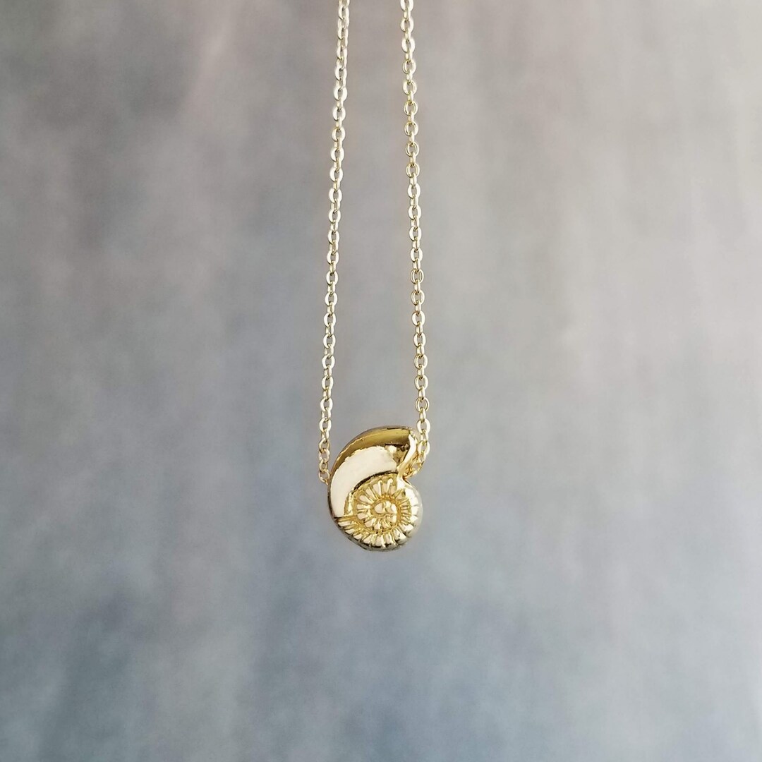 Gold Seashell Necklace, Little Spiral Shell, Nautilus Necklace, Snail ...