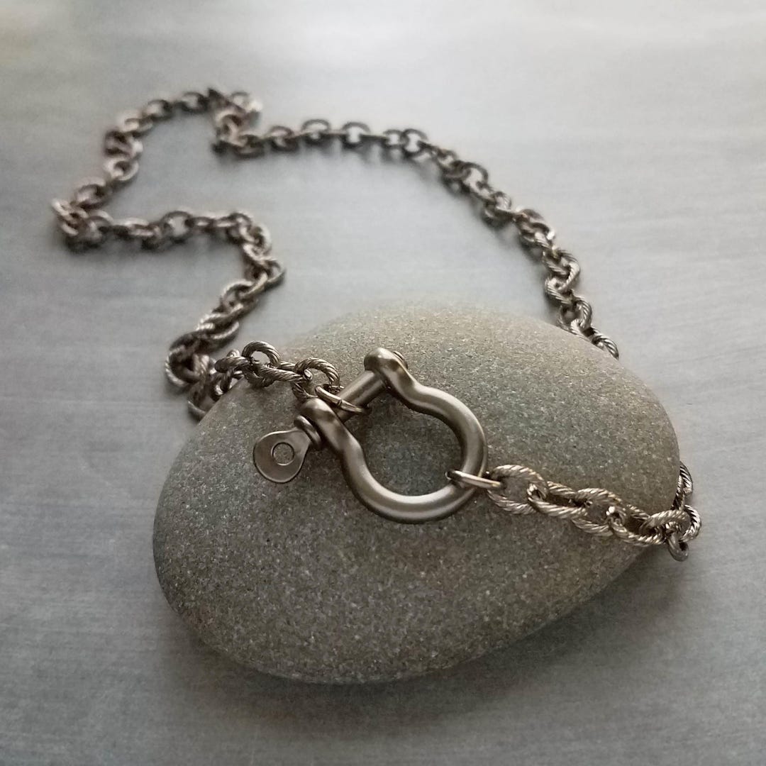 Gunmetal Shackle Clasp Chunky Necklace, Matte Gunmetal Chain, Thick ...