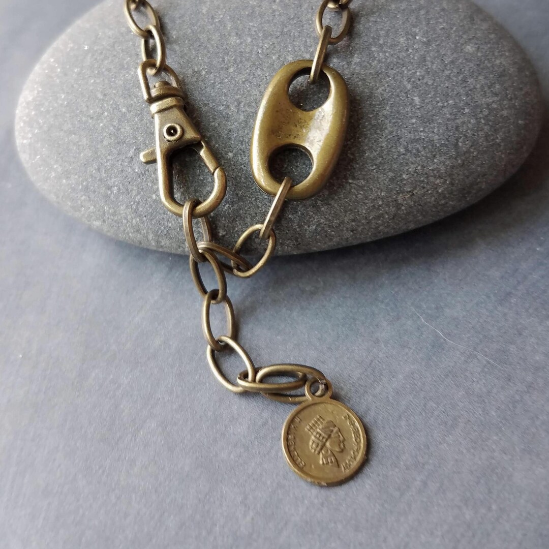 Antique Brass Mariner Link Chain, Front Clasp Clip Necklace, Coin ...