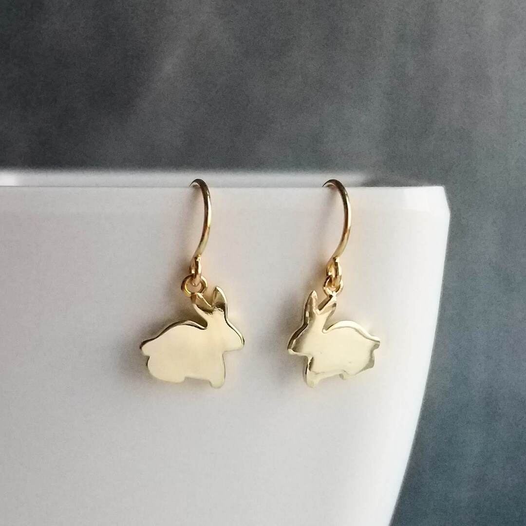 Gold Bunny Earrings, Gold Rabbit Earrings, Small Bunny Earrings, Baby ...