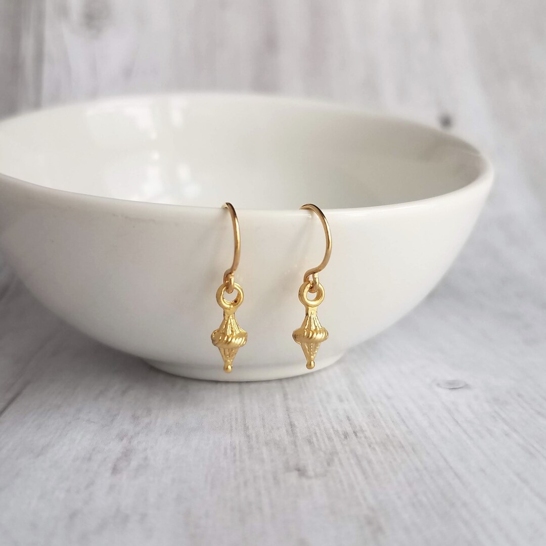 Small Gold Earrings, Tiny Gold Earring, Matte Gold, Little Top Earring ...