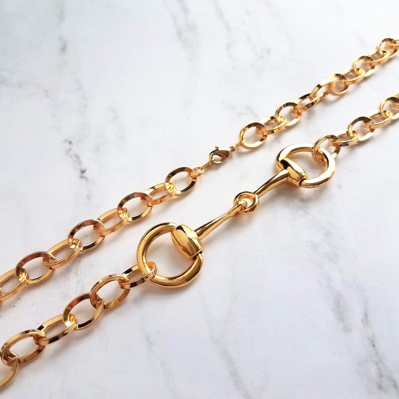 Gold Snaffle Bit Horse Necklace Chunky Chain Equestrian - Etsy