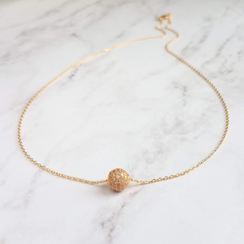 Gold Pave Ball Necklace round crystal sphere thin gold | Etsy