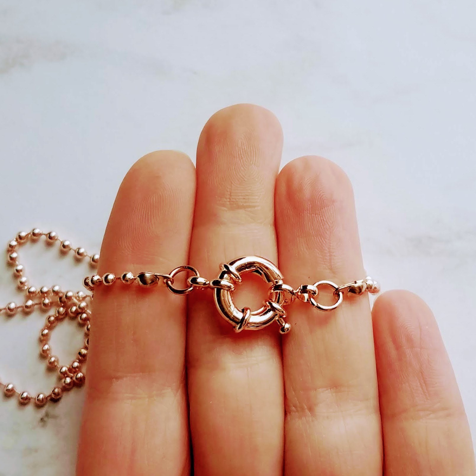 Ball Chain Necklace rose gold ball chain chunky front clasp | Etsy