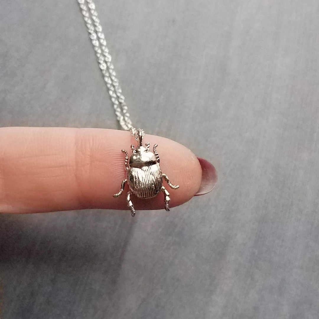 Little Silver Bug Necklace, Small Beetle Pendant Thin Delicate 18in ...