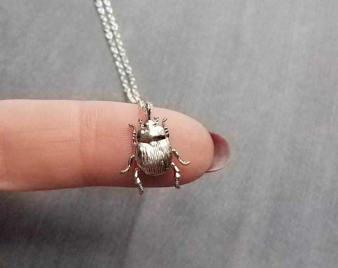 Little Silver Bug Necklace, Small Beetle Pendant Thin Delicate 18in ...