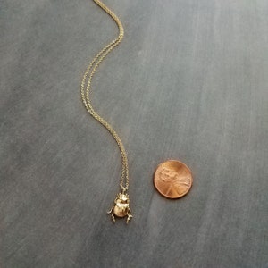 Little Gold Bug Necklace, Small Beetle Pendant, Thin Delicate 18 in ...