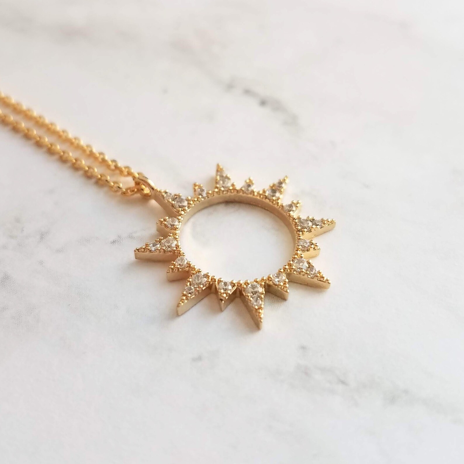 Gold Sun Necklace Cubic Zirconia Sun Spiky Sun Pendant | Etsy