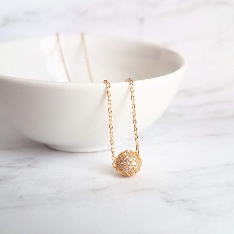 Gold Pave Ball Necklace round crystal sphere thin gold | Etsy