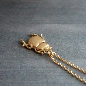 Little Gold Bug Necklace, Small Beetle Pendant, Thin Delicate 18 in ...