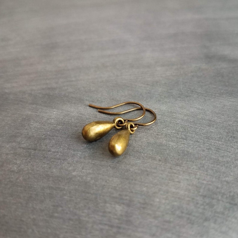 Antique Brass Drop Earrings Small Drop Earrings Simple - Etsy