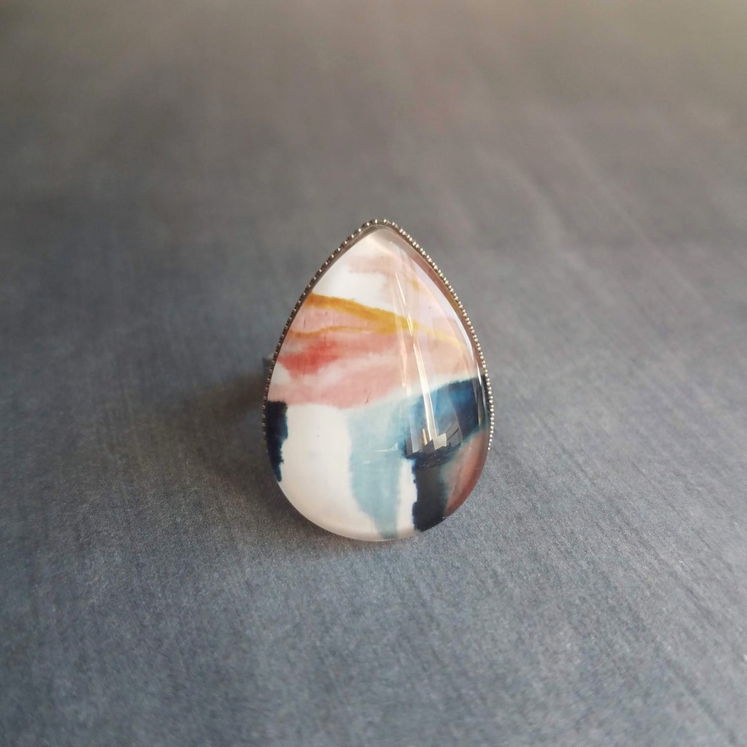 80s Ring, Pastel Colors Ring, Color Splash Ring, Abstract Ring, Glass ...