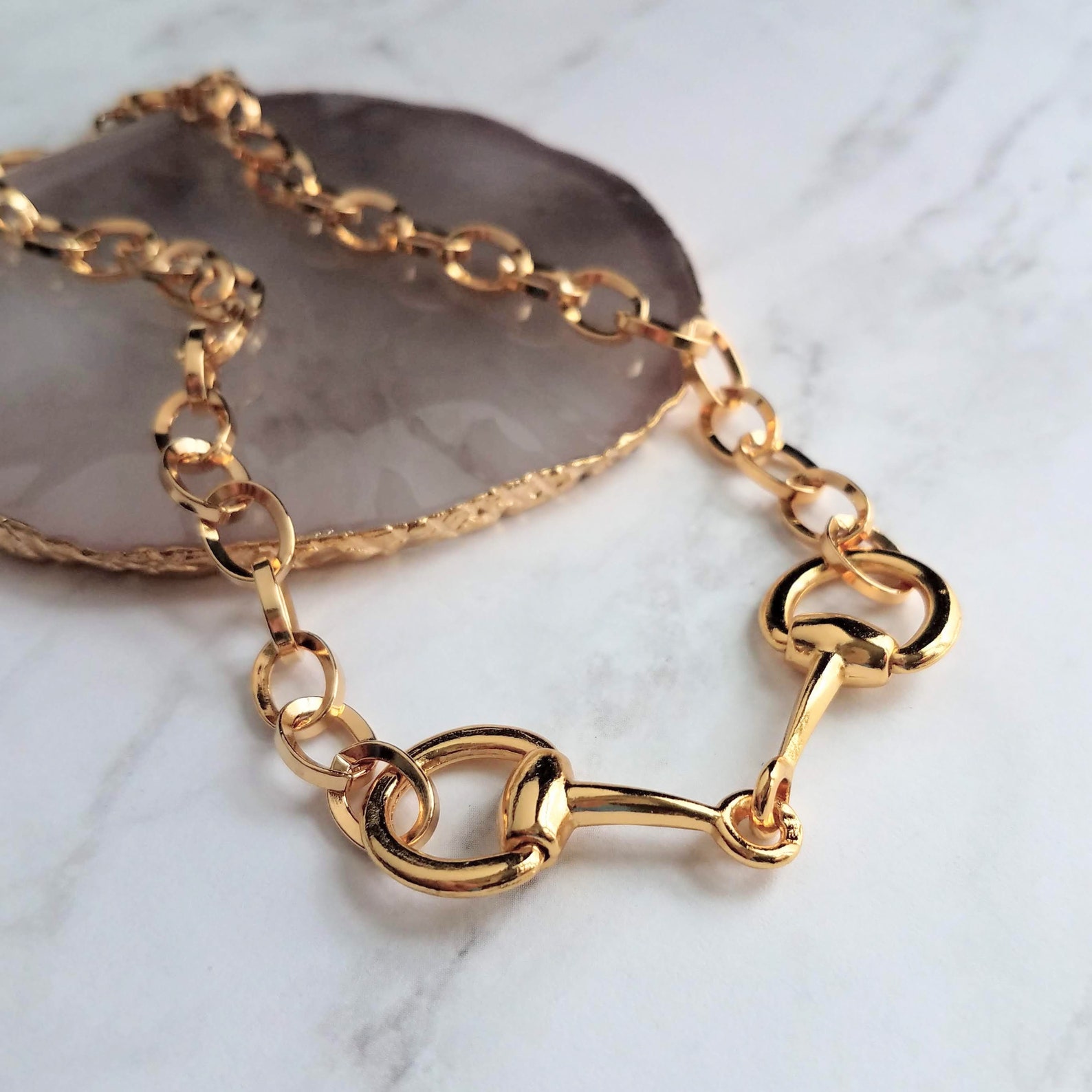 Gold Snaffle Bit Horse Necklace Chunky Chain Equestrian - Etsy