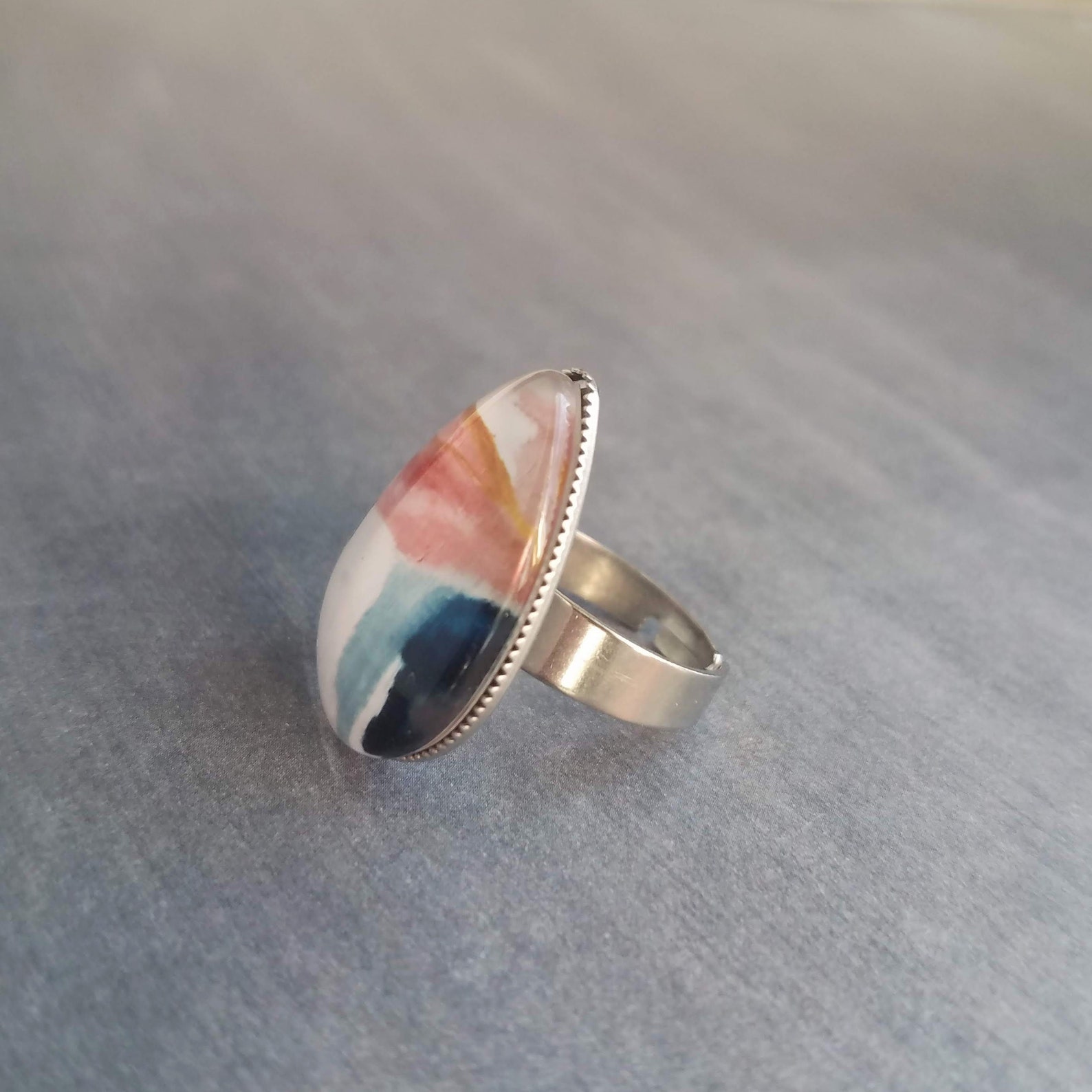 80s Ring, Pastel Colors Ring, Color Splash Ring, Abstract Ring, Glass ...