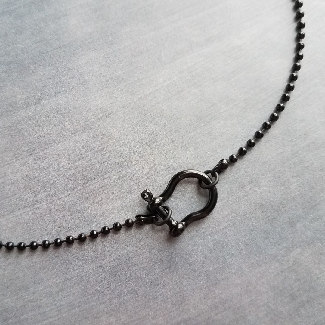 Black Ball Chain, Solid Black Chain, Black Shackle Clasp, Black Ball ...