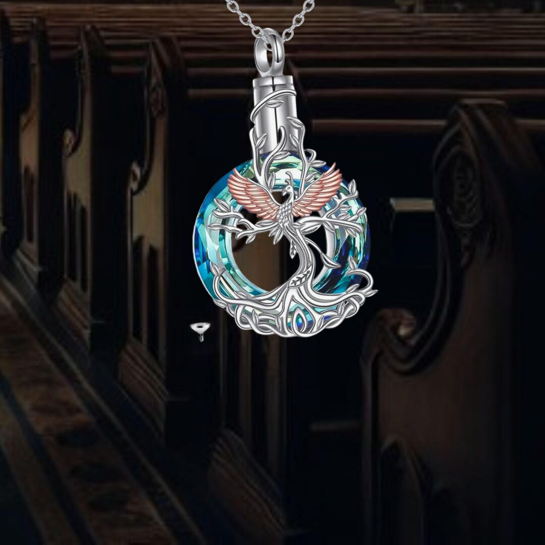 Tree of Life Phoenix Urn Necklace for Ashes 925 Sterling Silver ...