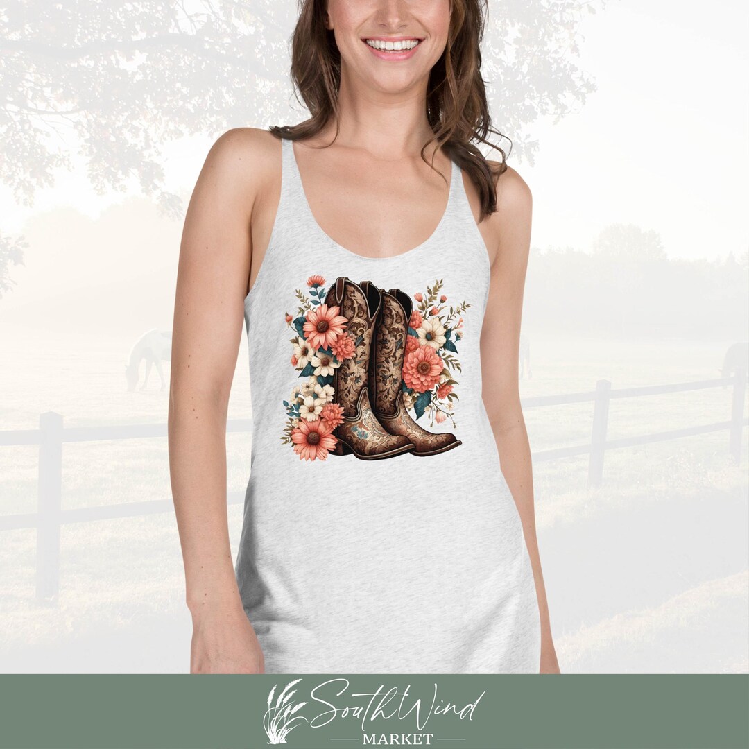Cowgirl Boots With Flowers - Women's Racerback Tank Top | Country Tank ...