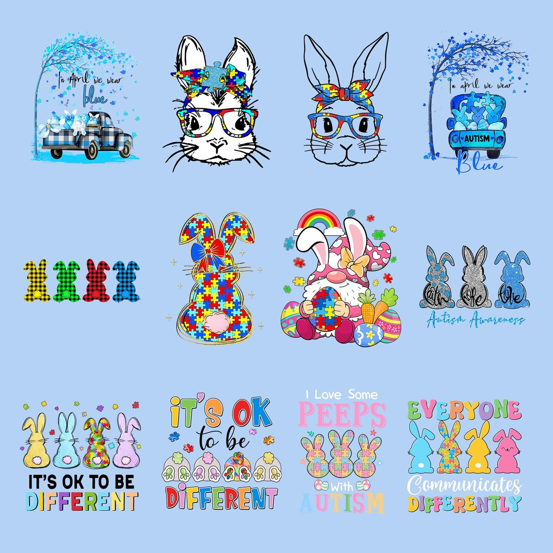 12 Png Easter Autism Awareness, Bunny Puzzle Piece Png, It's Okay to Be ...