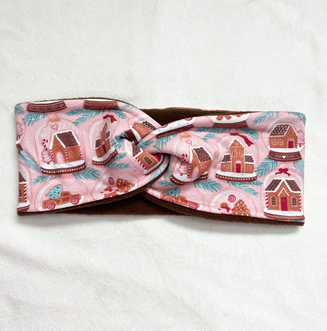 Gingerbread House Fleece Lined Ear Warmers, Holiday Ear Warmer, Fuzzy ...