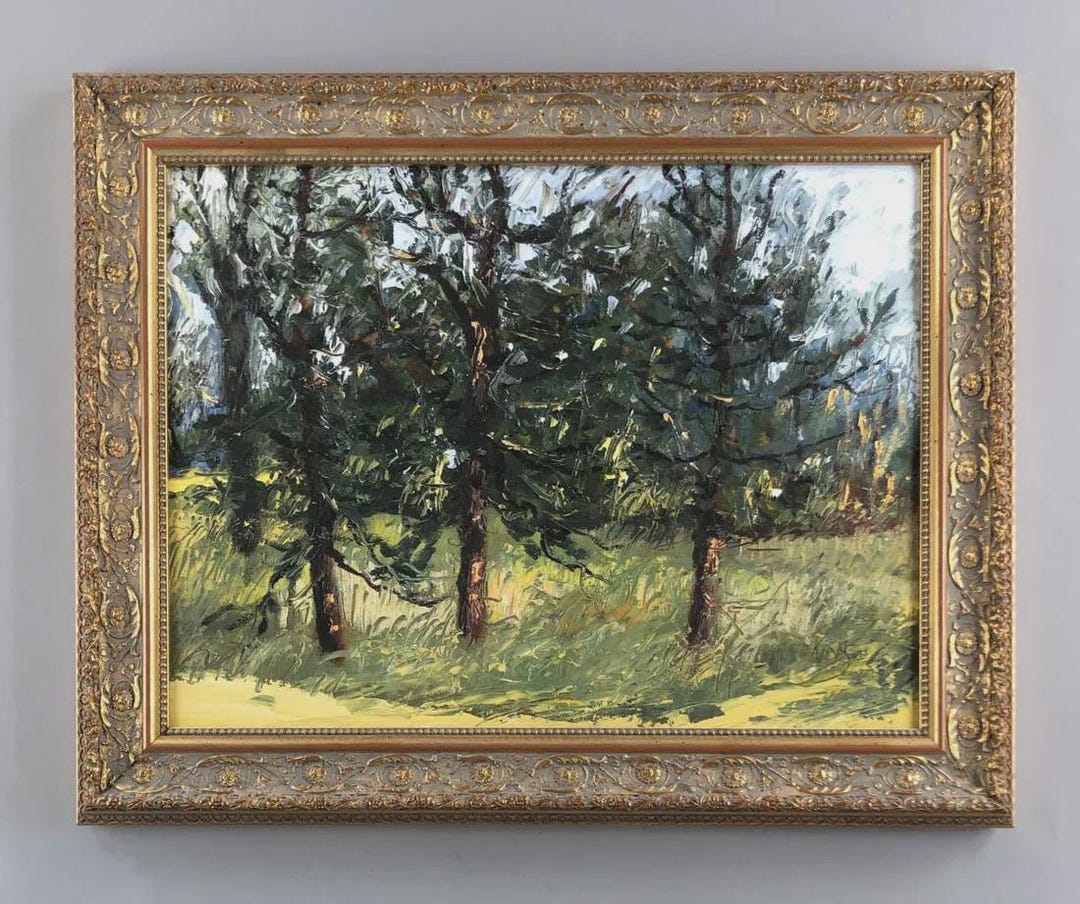 20th Century Impressionist Landscape Painting of Pine Trees by Raymond ...