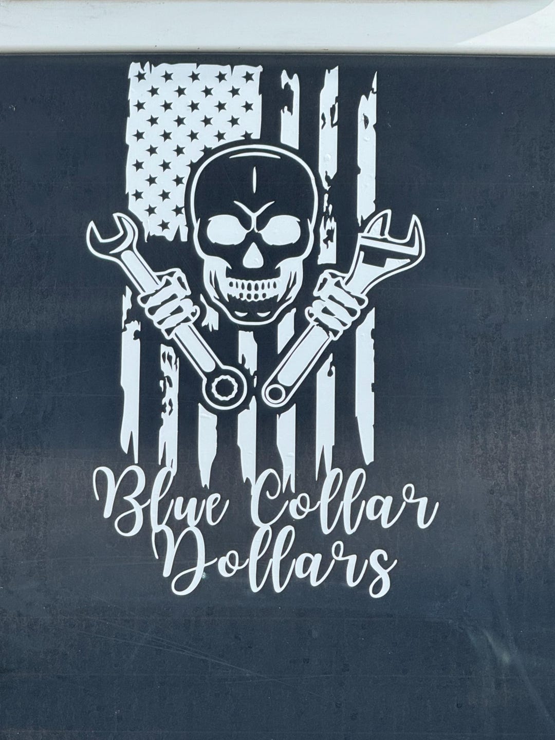 Blue Collar Dollars Skull Decal | 8x12 Patriotic Skull With Tools ...