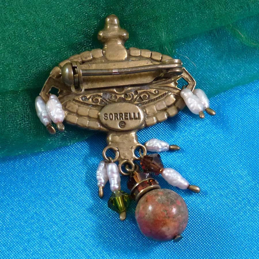 Vintage Sorrelli Dangle Brooch, Signed Pin With Rhinestones and Semi ...