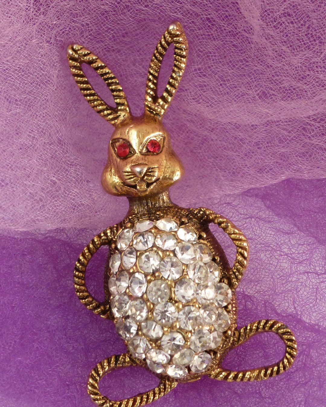 Vintage Rhinestone Bunny Rabbit Figural Brooch Pin - Etsy