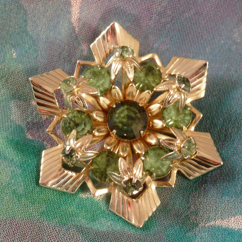 Green Rhinestone Pin - Etsy